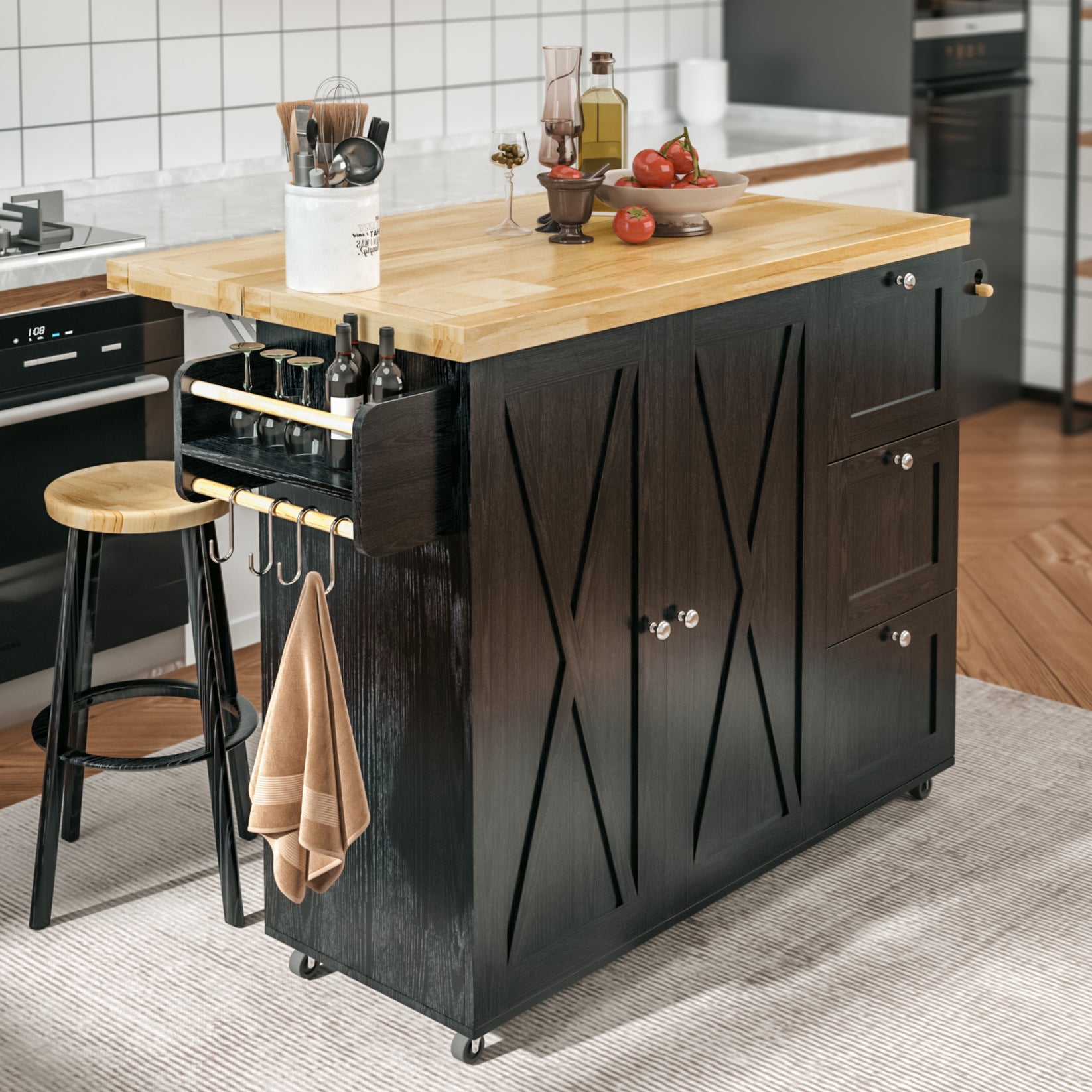 Rolling Kitchen Island with 3 drawers – IRONCK