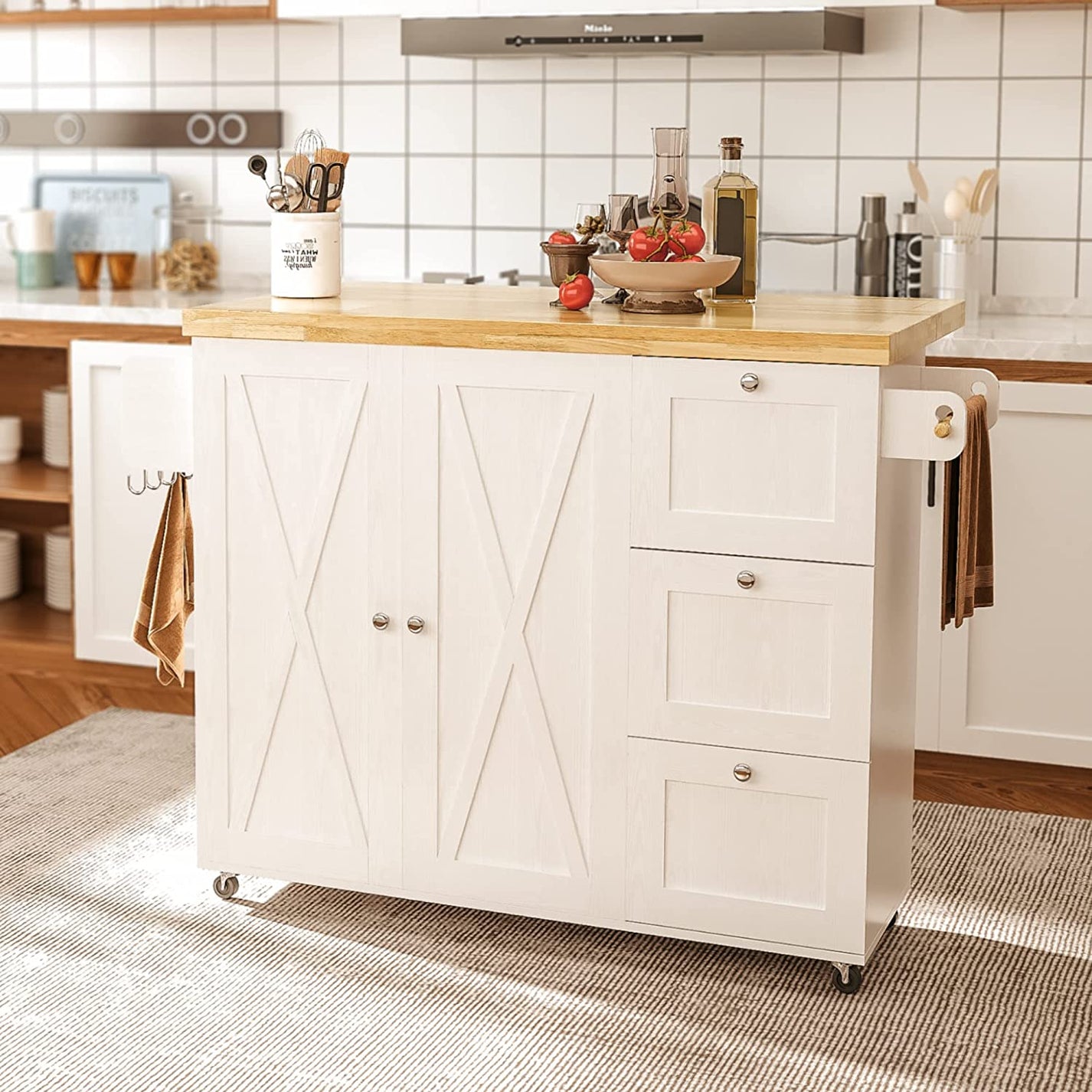 Rolling Kitchen Island with 3 drawers – IRONCK