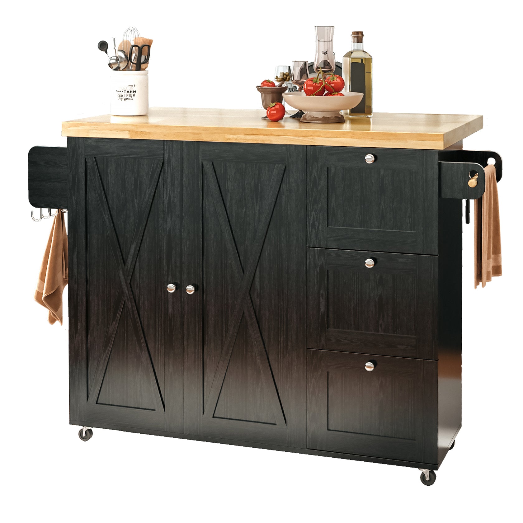 Rolling Kitchen Island with 3 drawers – IRONCK